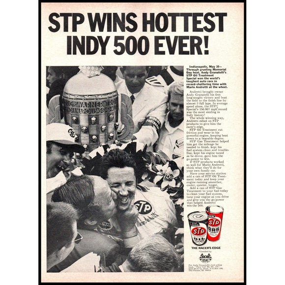 STP | Art | 969 Stp Oil Gas Treatment Vintage Print Ad Indy 50 Mario ...